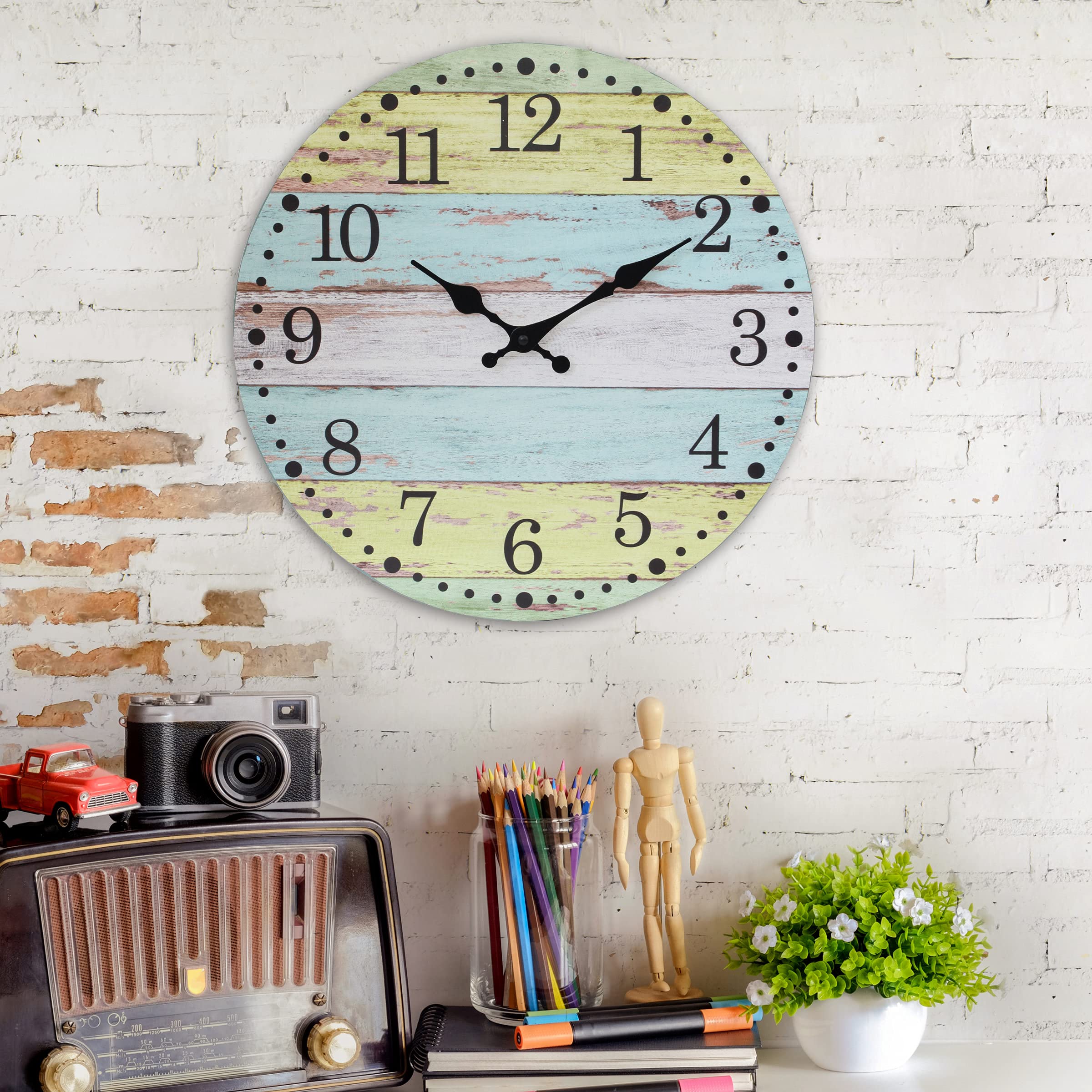 Stonebriar Vintage Farmhouse 14 Inch Round Battery Operated Hanging Wall Clock