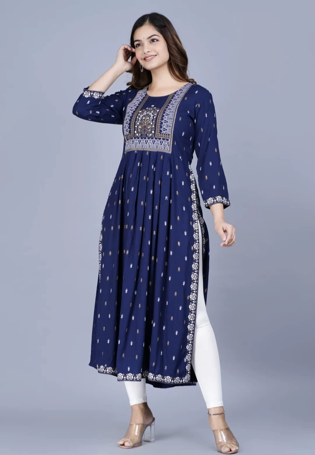 Women's Rayon Printed Nayra Cut Kurti (as1, alpha, xx_l, regular, regular, Blue)