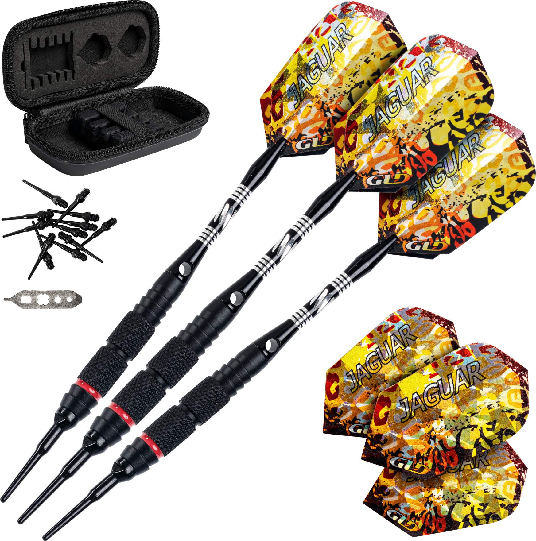 Viper by GLD Products unisex adult Viper Jaguar 80 Tungsten Soft Tip Darts with Storage Travel Case Medium Knurling 18 Grams, Red, Two Wide Knurled Sections US