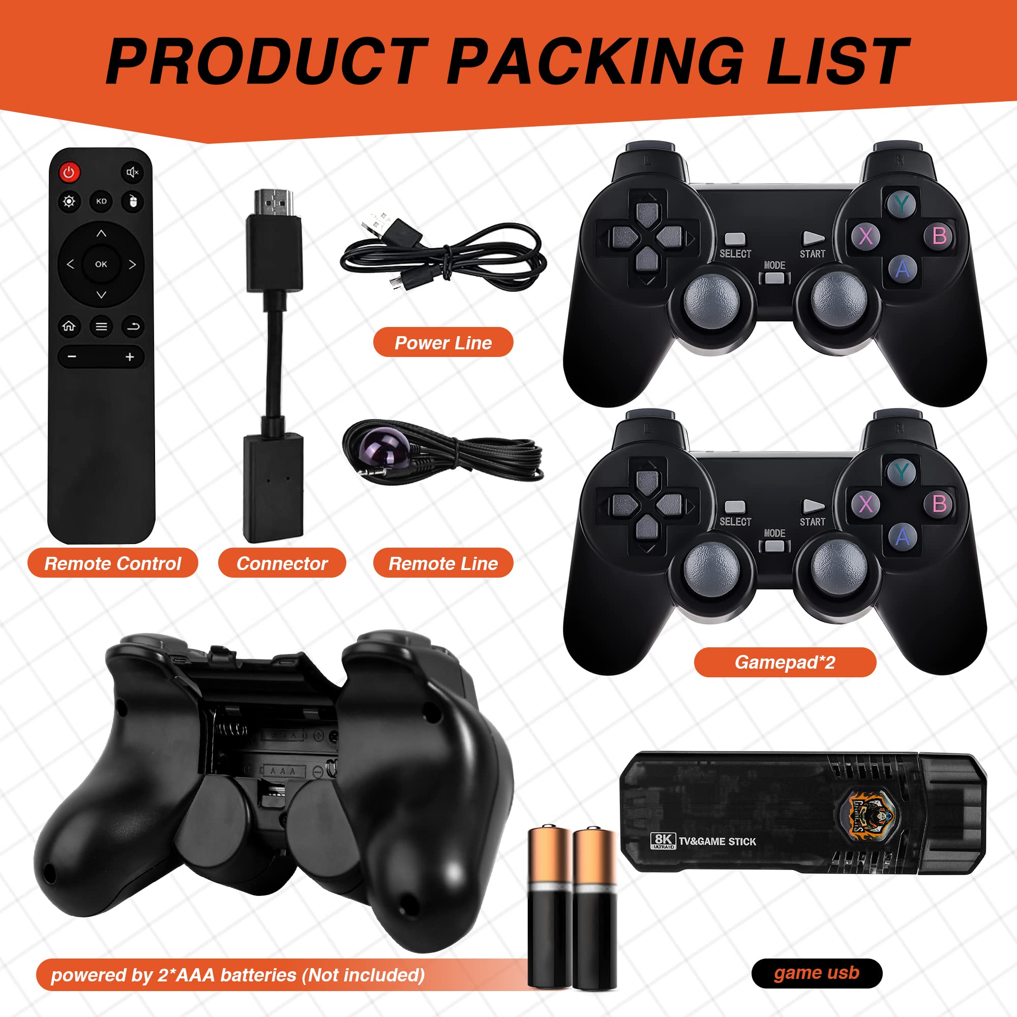 Wireless Retro Game Console, 8K 10000+ Games Built-in, Plug and Play Video Games for TV, 10+ Classic Emulators, 64G, 2.4GHz Wireless