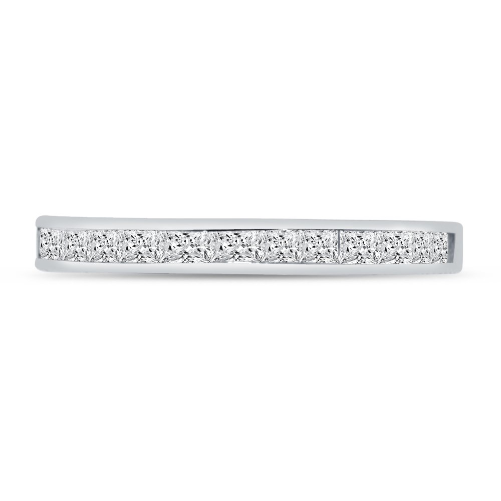 Size - 6 - Solid 925 Sterling Silver 3mm Princess Cut Invisible Anniversary Ring Wedding Band CZ Cubic Zirconia 1/2 cttw.