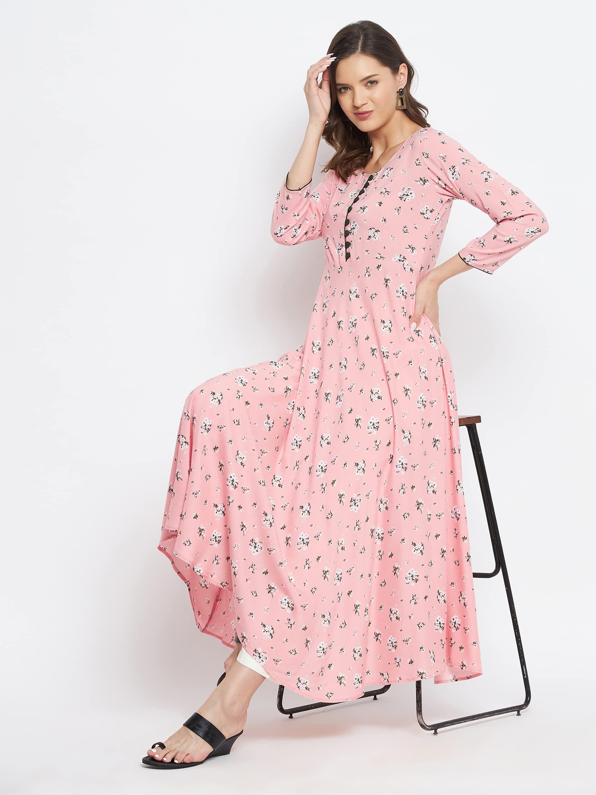 Tissu Women's Rayon Pink & Green Floral Pritned A-Line Kurta 2149_Pink_5XL