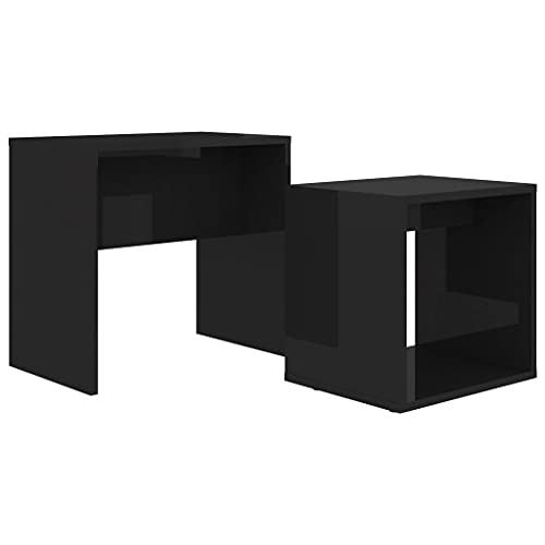 vidaXL Coffee Table Set, Nesting Table with Storage, End Table for Living Room Bedroom, Home Furniture, Modern, High Gloss Black Engineered Wood