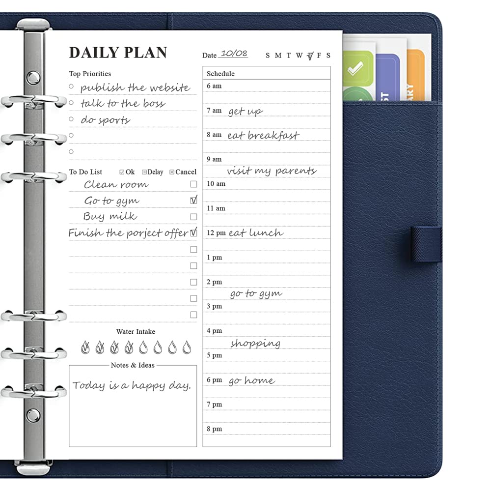 ZGMJ Undated Daily Planner Refill - A5 Day Planner Insect To Do List, 100 Sheets/200 Pages Planner and Lined Refill, 6-Hole Punched, 100 gsm White Paper, 5.8'' x 8.3''