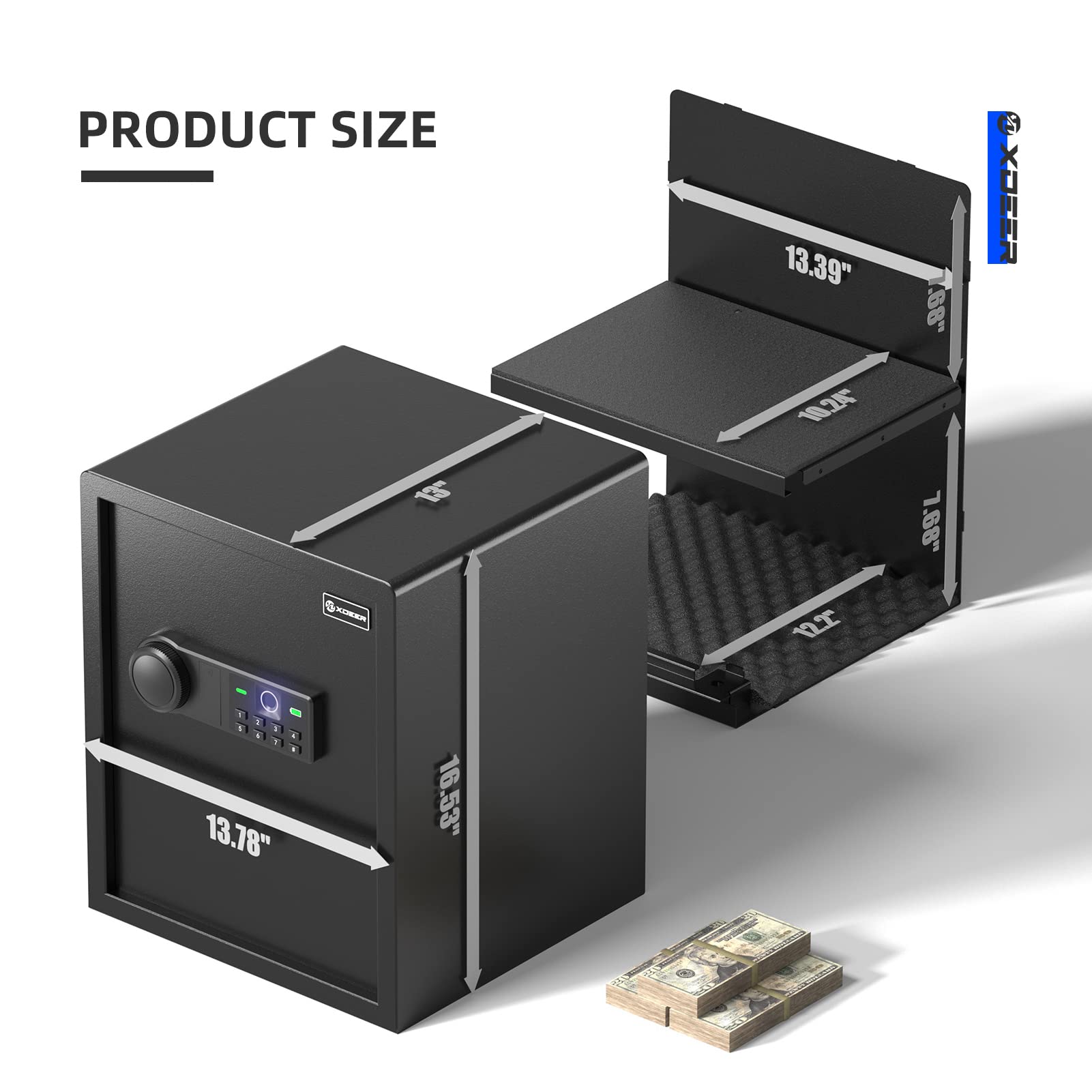 XDeer CS42 Biometric Gun Safe Lock Box - (1.69 Cubic Feet) Quick-Access Security Safe with Fingerprint Scanner, Gun Rack, and Steel Construction for Home, Office