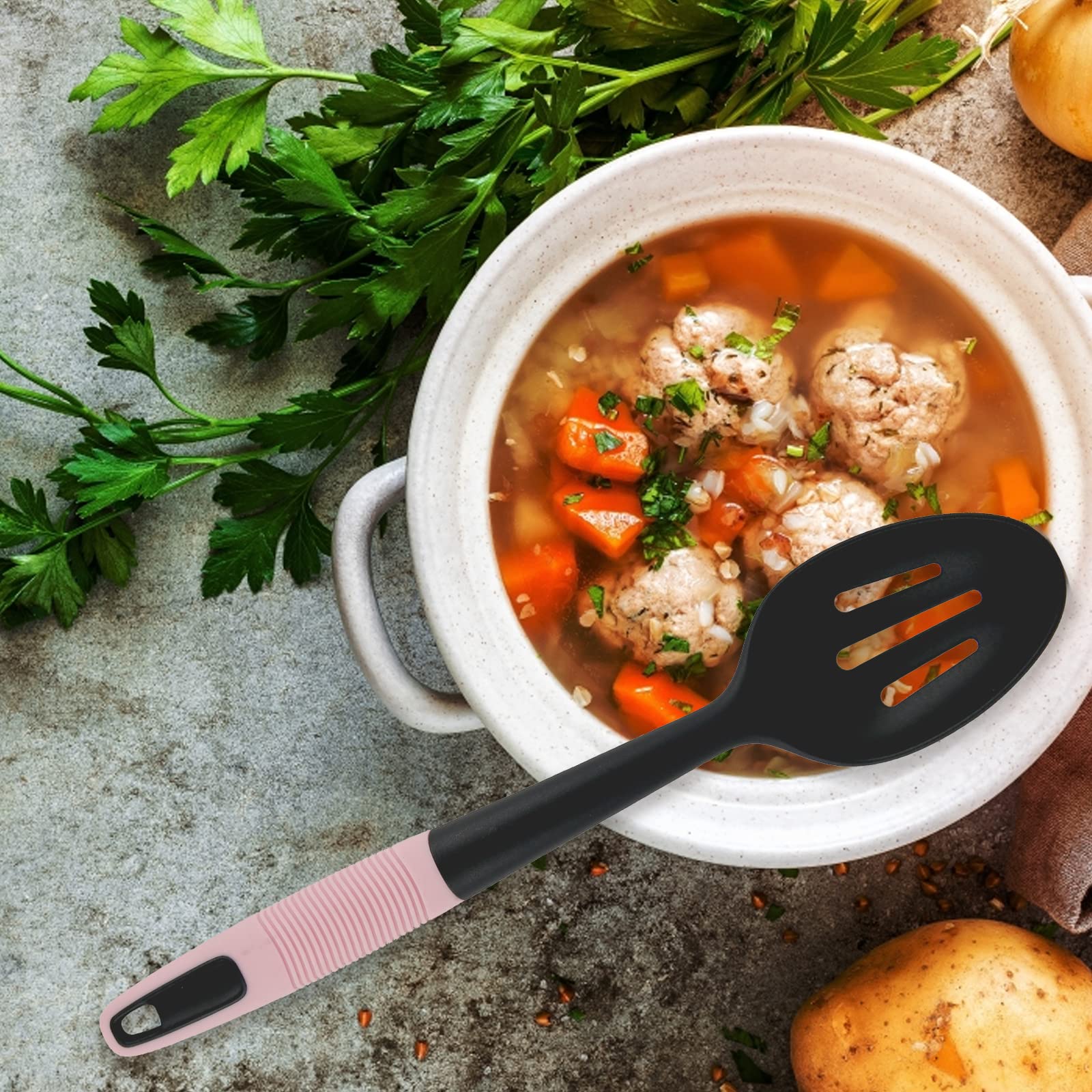 Soup Ladle, Seamless Spoon, Heat-Resistant Silicone and Nylon, Cooking and Serving Spoon for Soup and Gravy, Cooking Tool, Anti-Scratch, Non-Stick