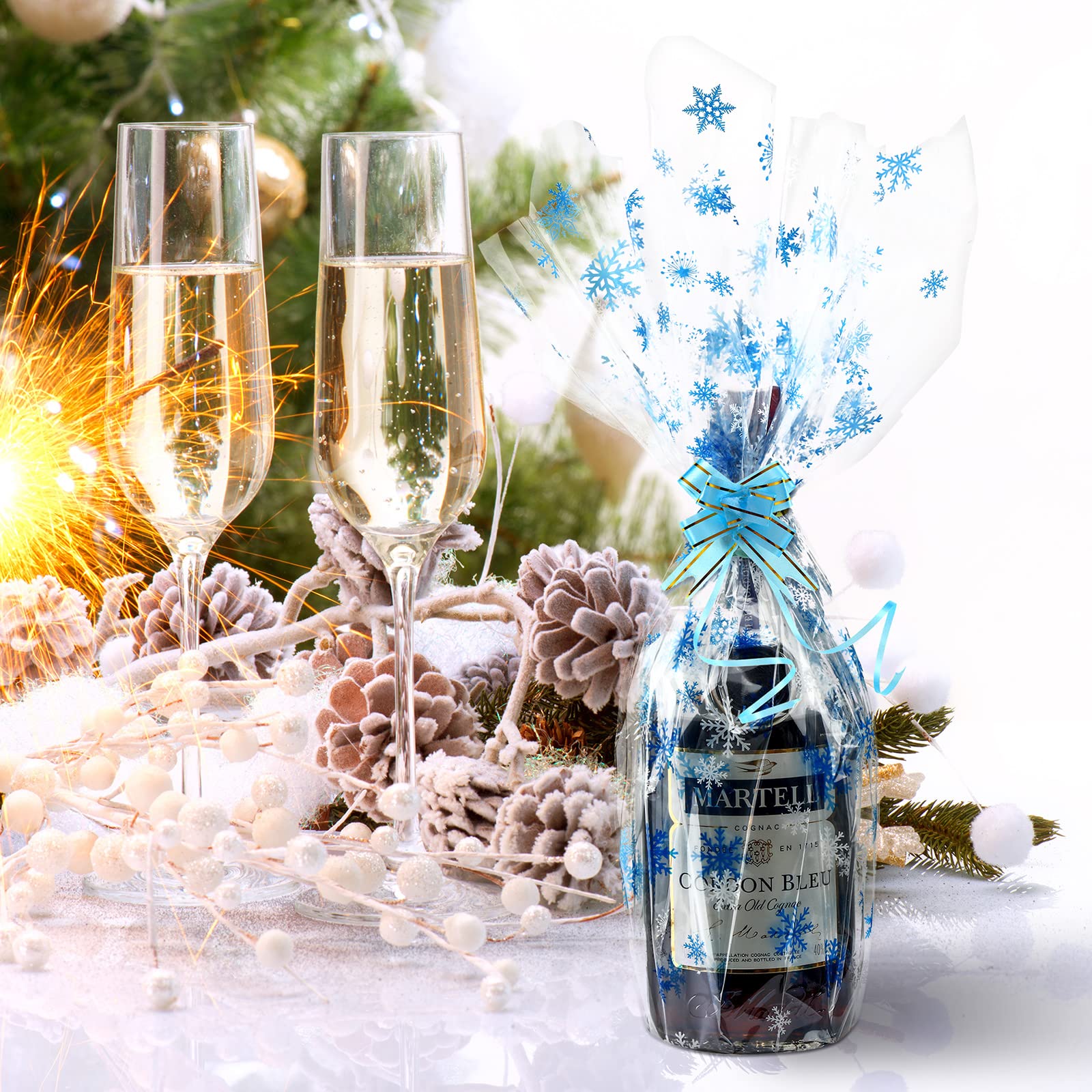 Teling Christmas Cellophane Wrap Roll 100 ft Long 32 Inch Wide 3.1 Mil Clear Wrapping Paper Plastic Gift Basket Wrap Cellophane Gift Wrap for Xmas Candy Treat Arts Crafts (Snowflake Pattern)