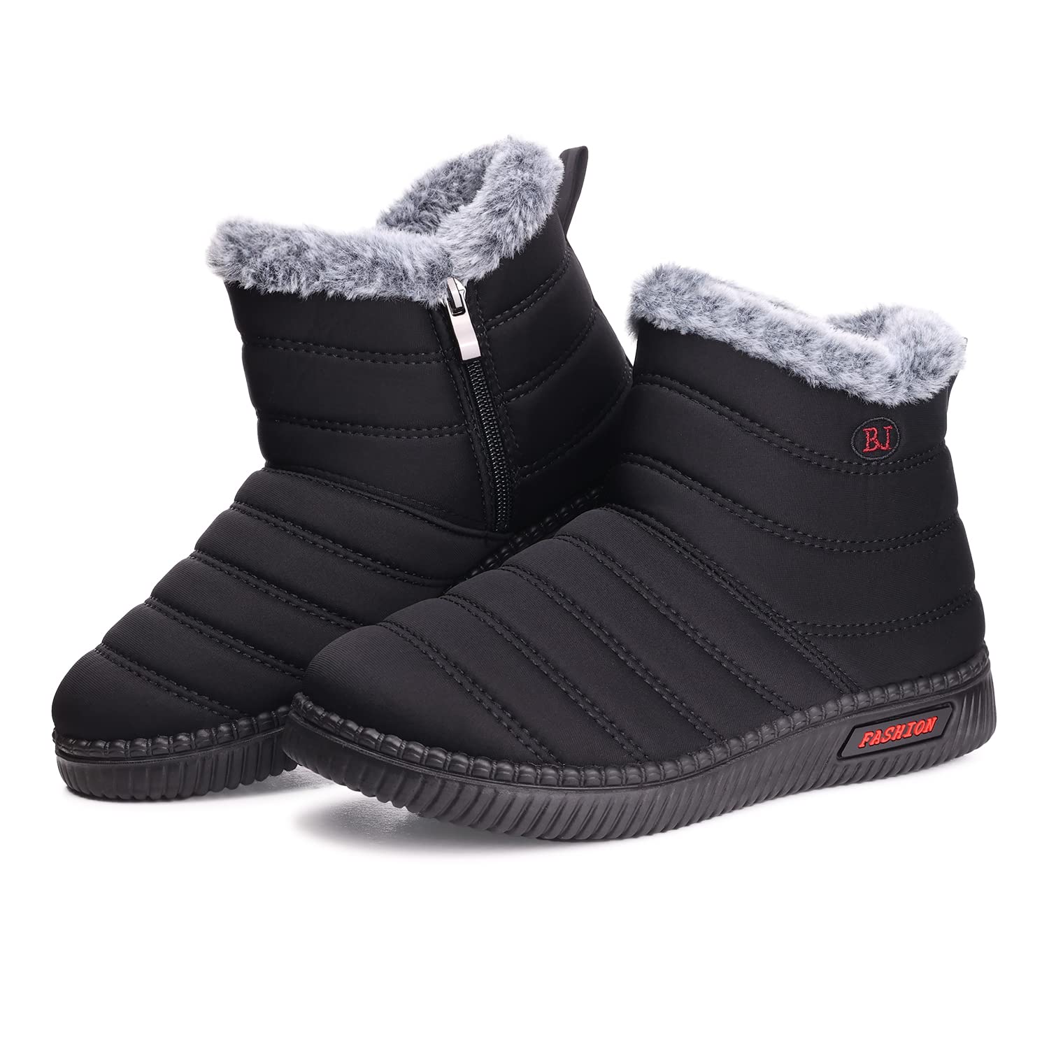 TEMOFON Womens Snow Boots Winter: Black Warm Fur Lined Ankle Booties Outdoor Anti-Slip Waterproof Comfortable Snow Boots for Women Size 7