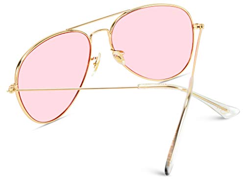 WearMe Pro Classic Aviator Style Metal Frame Sunglasses (Gold Frame/Light Pink Tinted Lens, 59)