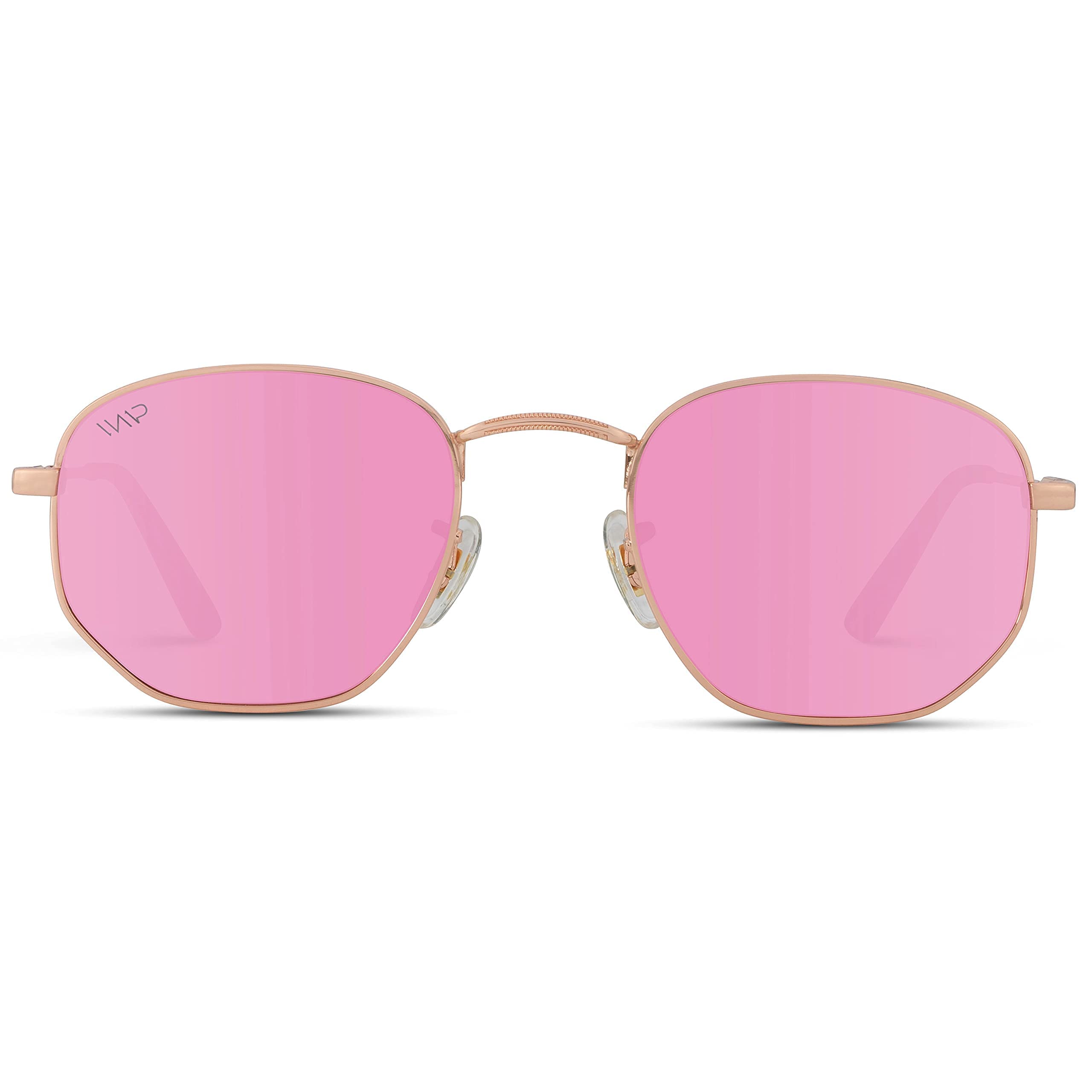 WearMe Pro Polarized Rounded Hexagon Retro Sunglasses (Gold/Black Lens)