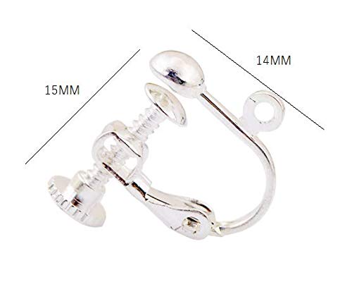 WOIWO 10PCS Clip-on Earring Components for Non-Pierced Ears, with Adjustable Screw, 14x15mm Silver