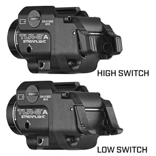 Streamlight 69414 TLR-8A Flex 500-Lumen Low Profile Pistol Light with Integrated Red Laser for Select Handguns, Includes Rear Switch Options, Mounting Kit, and Keys, Black