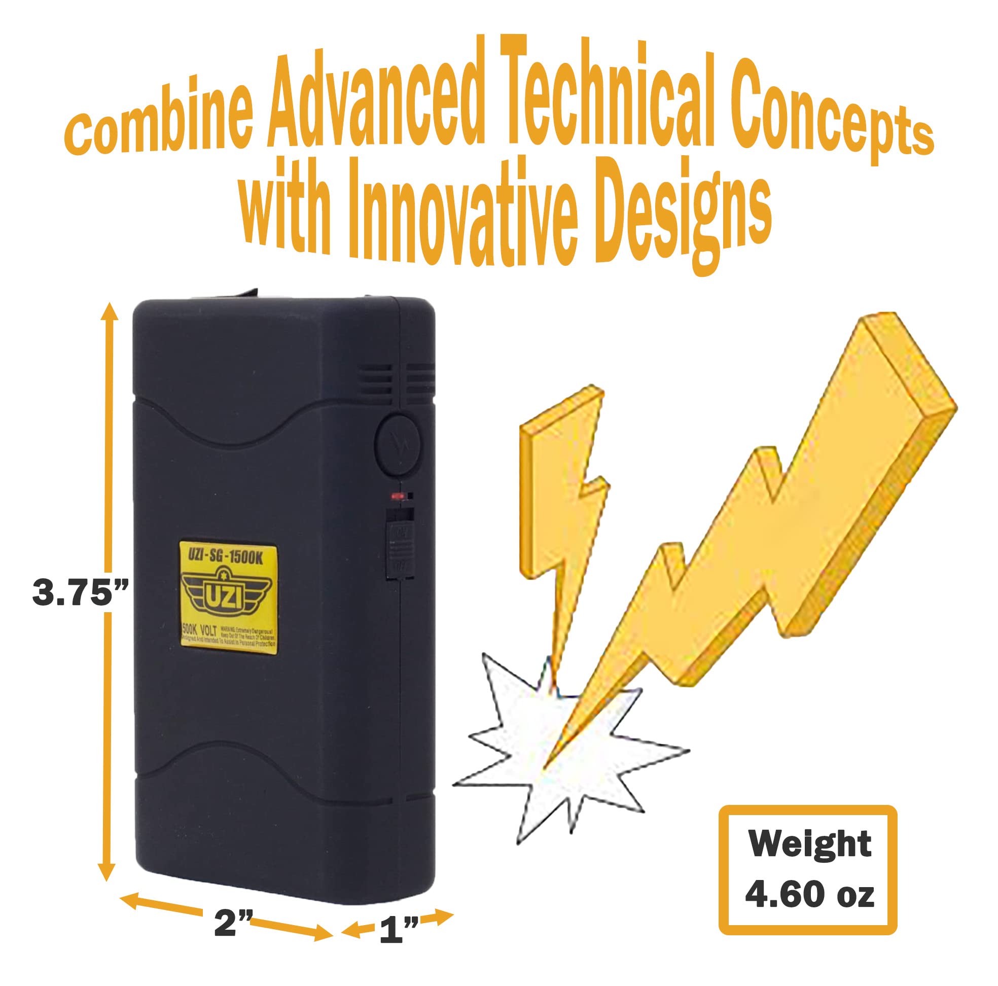 Uzi 1.5-Million-volt Rechargeable Stun Device, Black