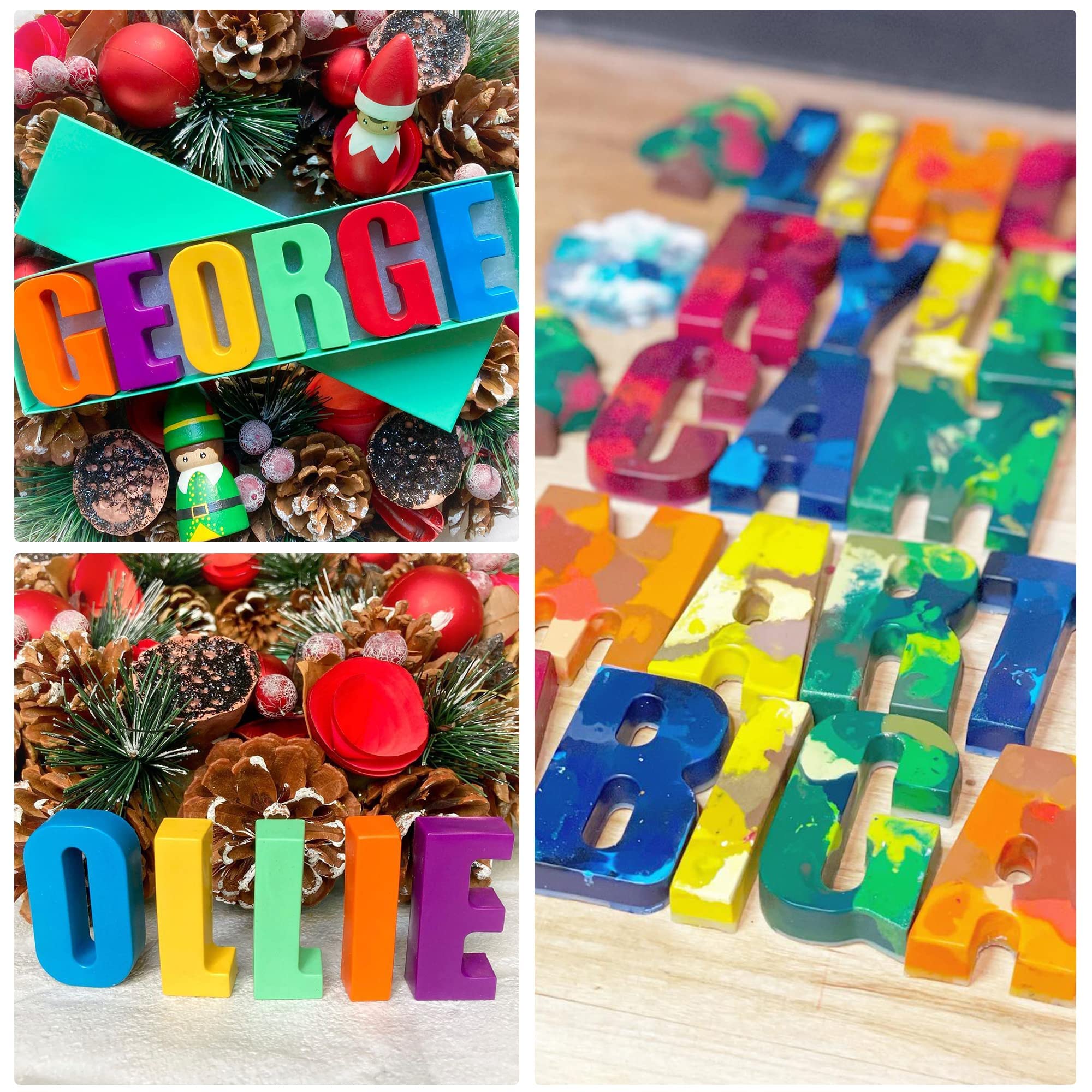 Wocuz 26 Large Letters Silicone Mold Alphabet Crayon Mold Chocolate Mold Biscuit Ice Cube Tray with 12 Sets of Present Packages for DIY Name Letter Gifts for Students Graduation Easter Party
