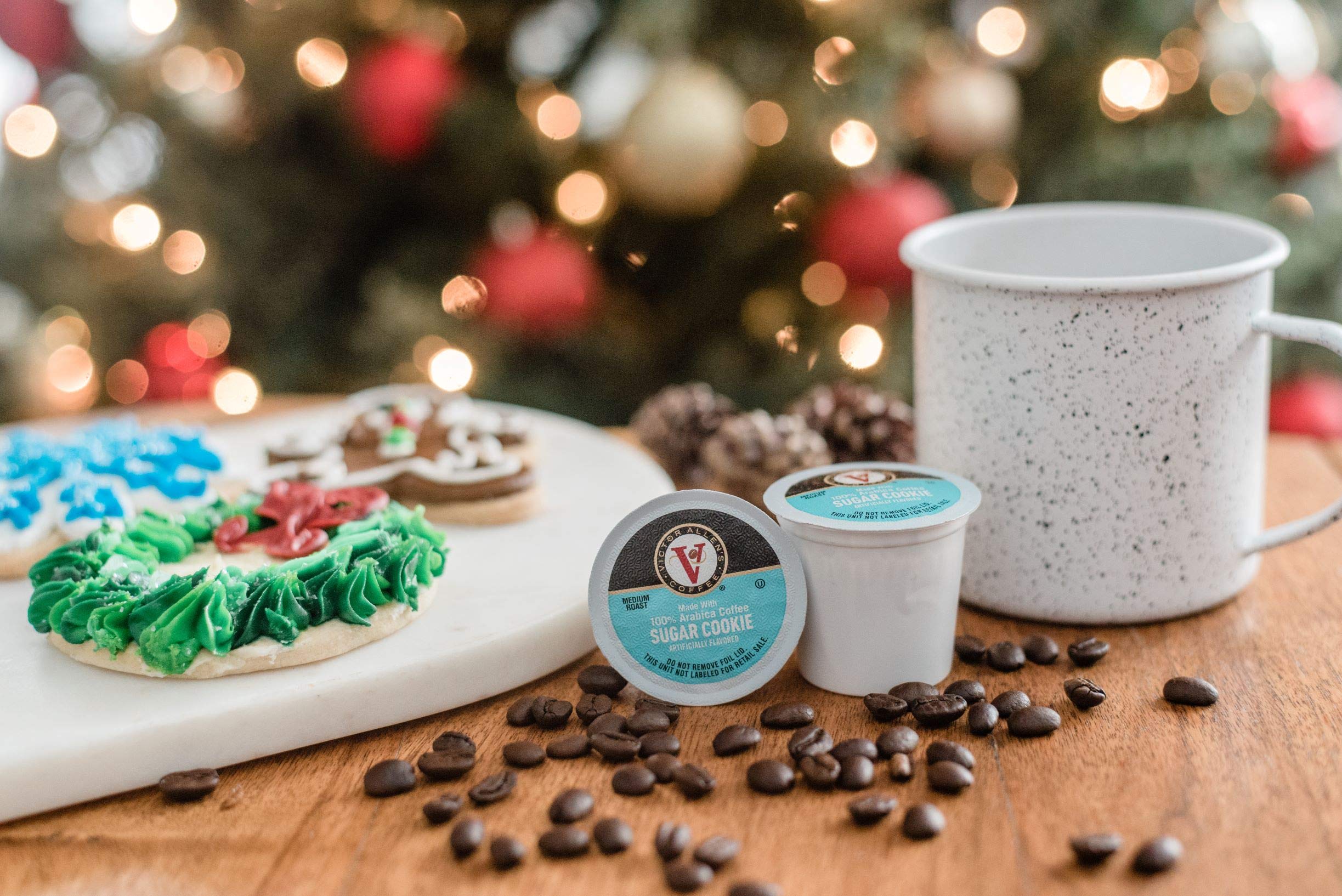 Victor Allen 96 Count Single Serve Cup Winter Wonderland Coffee Variety Pack of Peppermint Bark, Cinnamon Bun, Sugar Cookie, & Vanilla Butter Cream (Compatible with 2.0 Keurig Brewers)