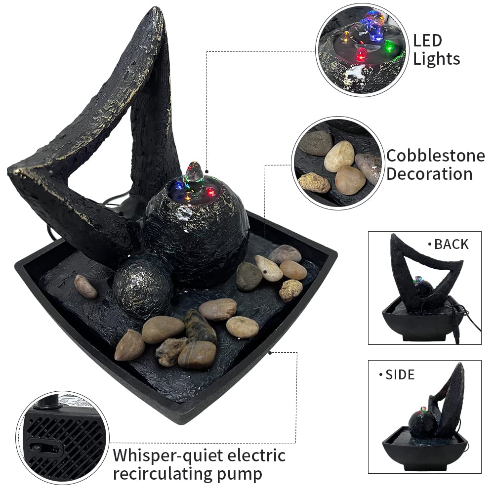 Tabletop Water Fountain with LED Light Portable Desktop Waterfall for Office and Home Decor