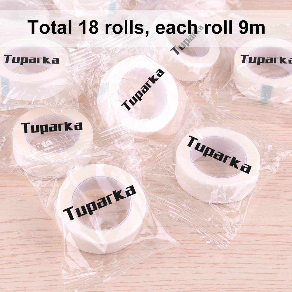 TUPARKA 18 Pack Eyelash Tape White Paper Fabric Tape for Eyelash Extension Supply, 0.5 Inch x 10 Yard Each Roll