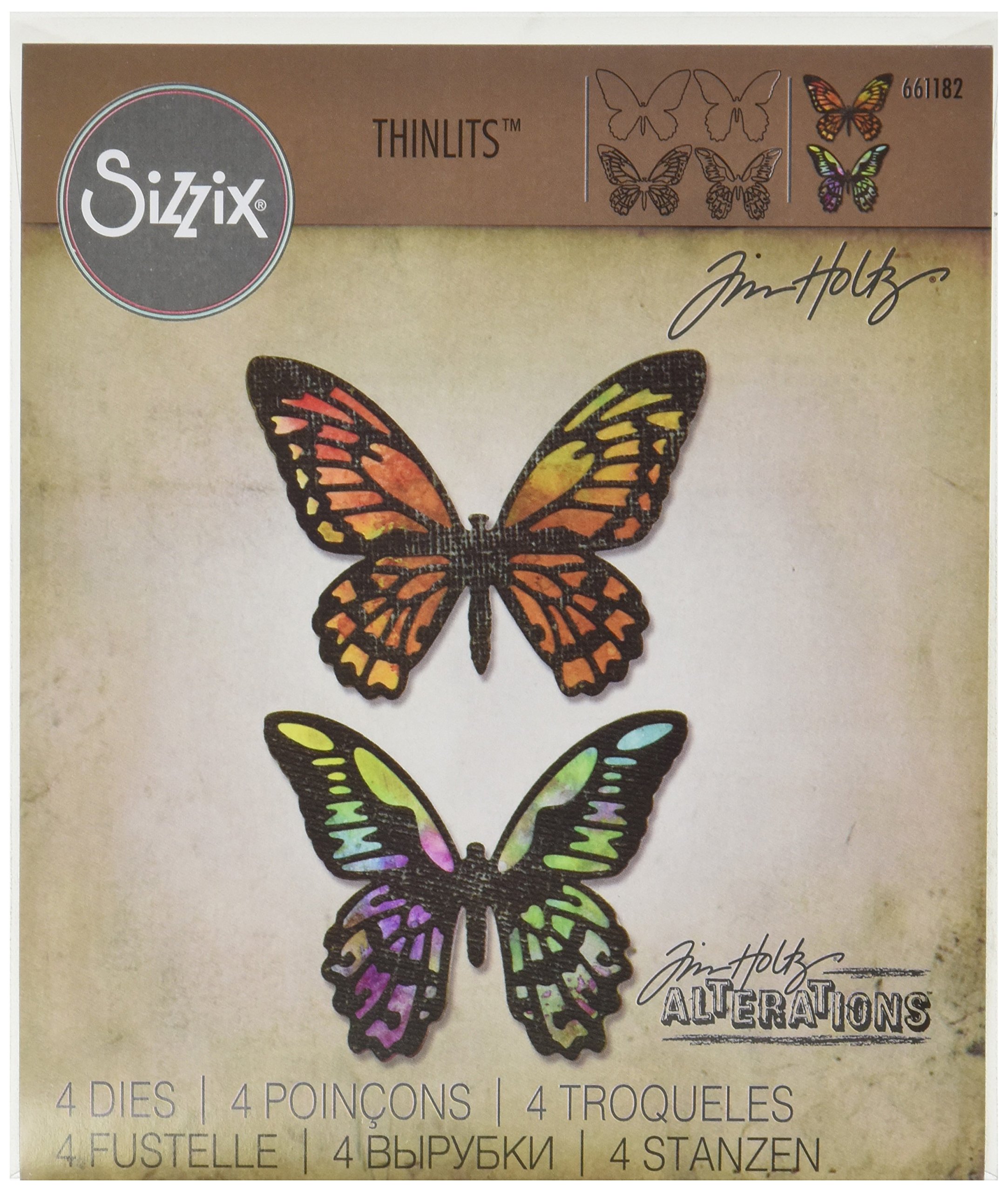Sizzix 661182 Detailed Butterflies Thinlits Die Set by Tim Holtz (4/Pack)