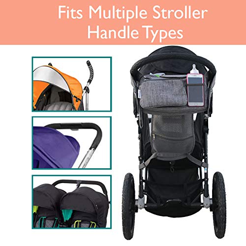 Stroller Organizer Bag by Subtle Baby - Insulated Cup Holders, Caddy, Large Mesh Pocket, and Storage for Bottles, Toys, Phone, Book, Diapers, Wipes - Fits City, Jogger, Double, Umbrella Strollers