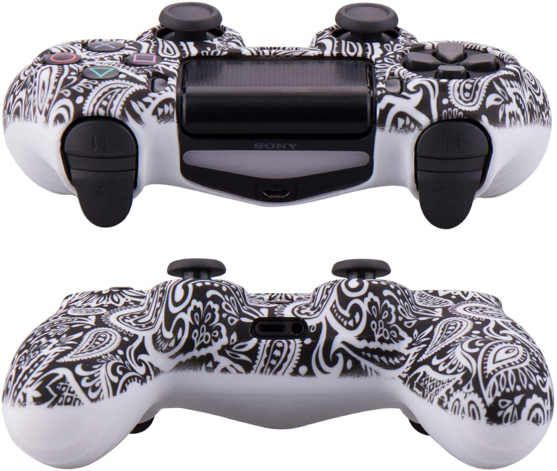 Sofunii 2pcs Camo Skin for PS4 Controller, Anti-Slip Silicone Cover Shell Case with 8 Thumb Grip Caps, Compatible with PlaySation 4 Slim/Pro Controller DualShock 4 Wireless/Wired Gamepad (Red&Black)