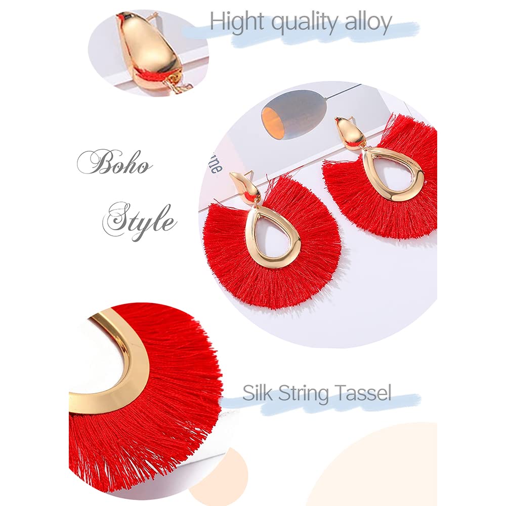 TINNYFY 12 Pairs Boho Statement Earrings Tassel Earrings Hoop Dangle Earrings Long Earrings for Women/Girl (B)