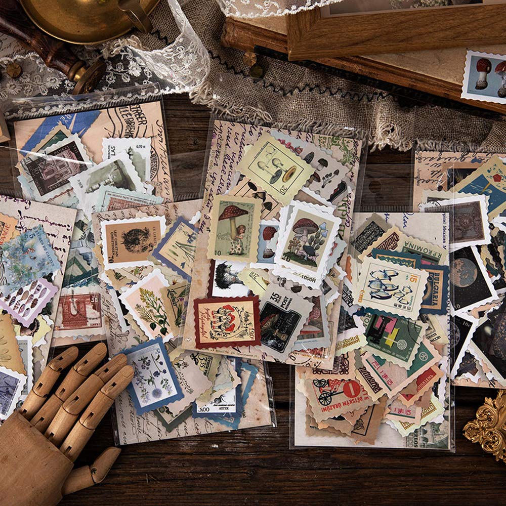 Vintage Postage Stamp Stickers Set (276 Pieces) - Botanical Deco Sticker for Scrapbooking, Bullet Journaling, Junk Journal, Planners, Bujo Travel Diary, Nature Plant Ephemera