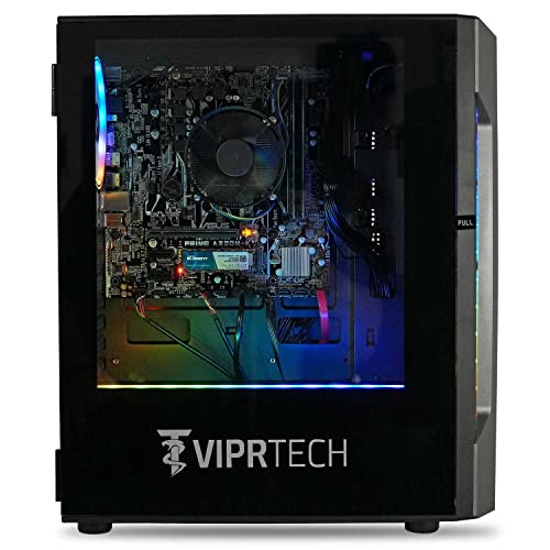 ViprTech Whiteout Gaming PC Desktop Computer - AMD Ryzen 5 5600G (12-Core 4.4Ghz), AMD Radeon RX Vega 7 Graphics, 16GB DDR4 RAM, 128GB NVMe SSD, 1TB HDD, WiFi, RGB, Win 10 Pro, Warranty, Black