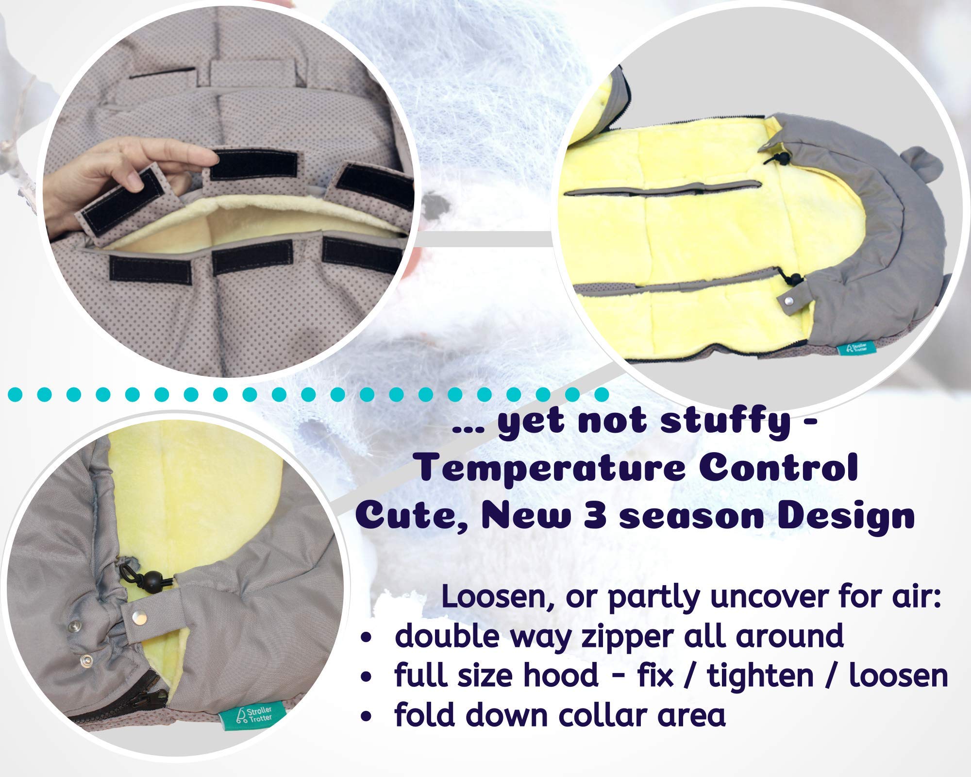 Stroller Trotter - Luxury Stroller footmuff Inner Velvet Layer for Comfort, Stroller Sleeping Bag with Non Skid Adjustable Fixing Elements for Toddler and Baby Bunting