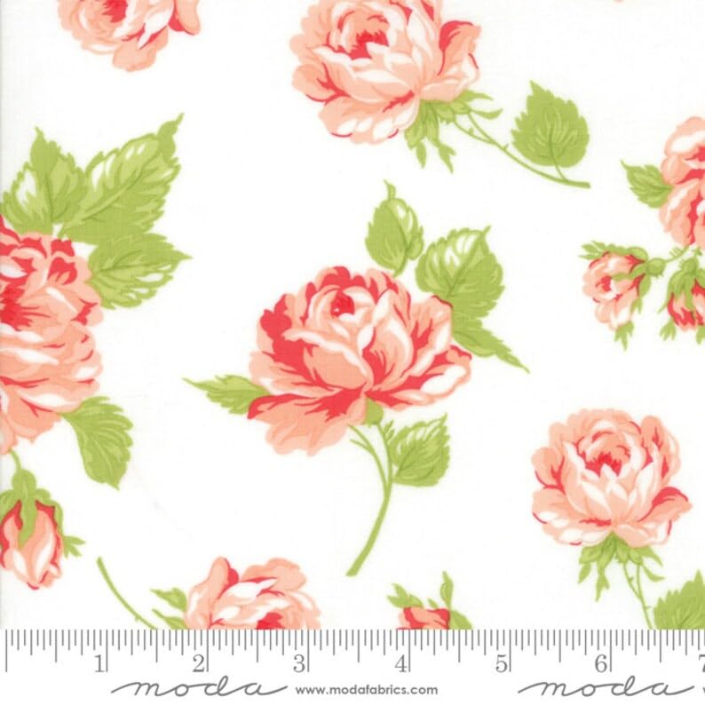 Strong-Store Smitten - Roses Rosy Cream White Moda Fabrics-Quality Sewing Fabric 100% Cotton 36" x 43" by The Yard