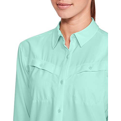 Under Armour Women's Tide Chaser Fishing Long Sleeve T-Shirt, Aqua Float (791)/White, Large