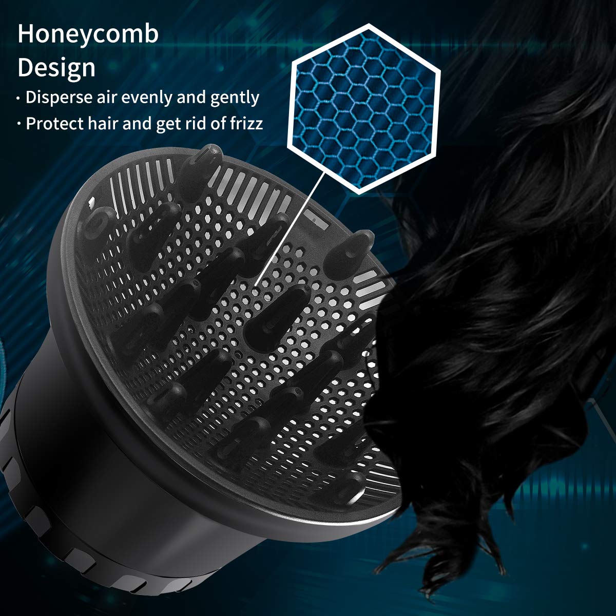 Universal Hair Diffuser for Curly Wave Thick and Frizzy Hair Adaptable for Hair Dryer with 1.38-inch to 2.68-inch Blow Dryer Diffuser (Black)
