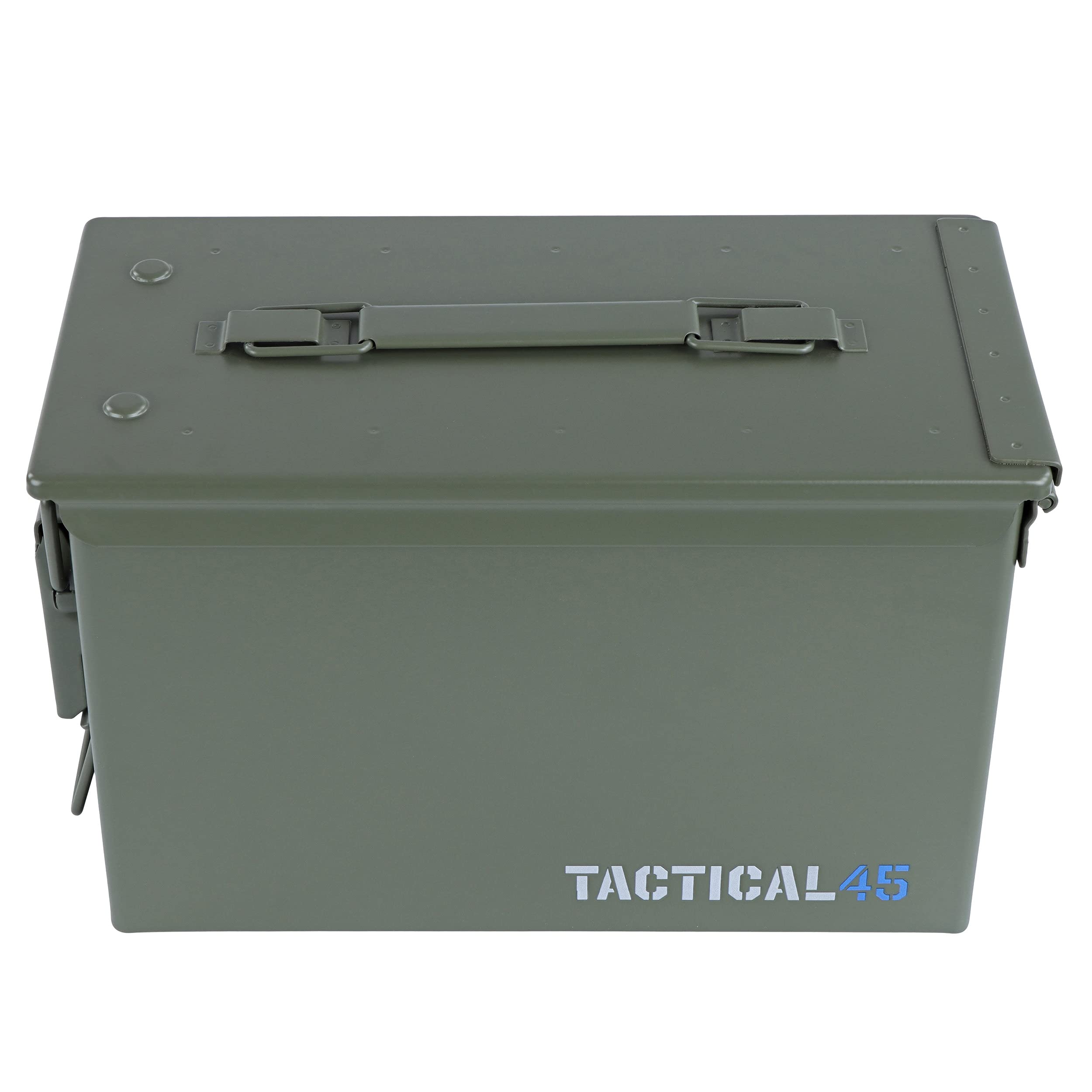 Tactical45 M2A2 50 Cal Ammo Can Army Green Ammo Storage Container with Front Latch System Steel Military Grade Ammo Case