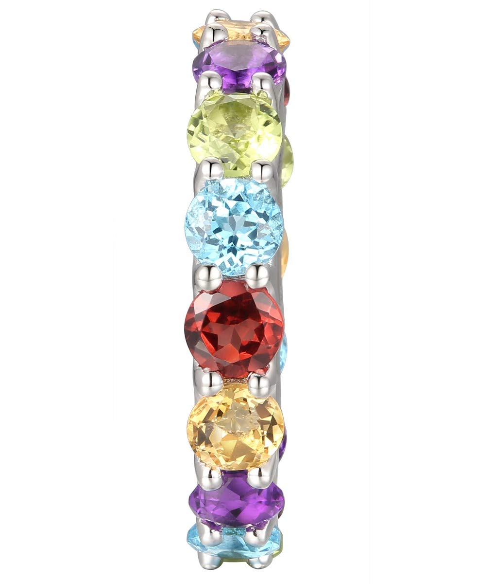 Tirafina Amethyst, Blue Topaz, Citrine, Rhodolite Garnet and Peridot Eternity Band Ring, Sterling Silver, Round Stones, Birthstone Rings for Women (4 mm stone)