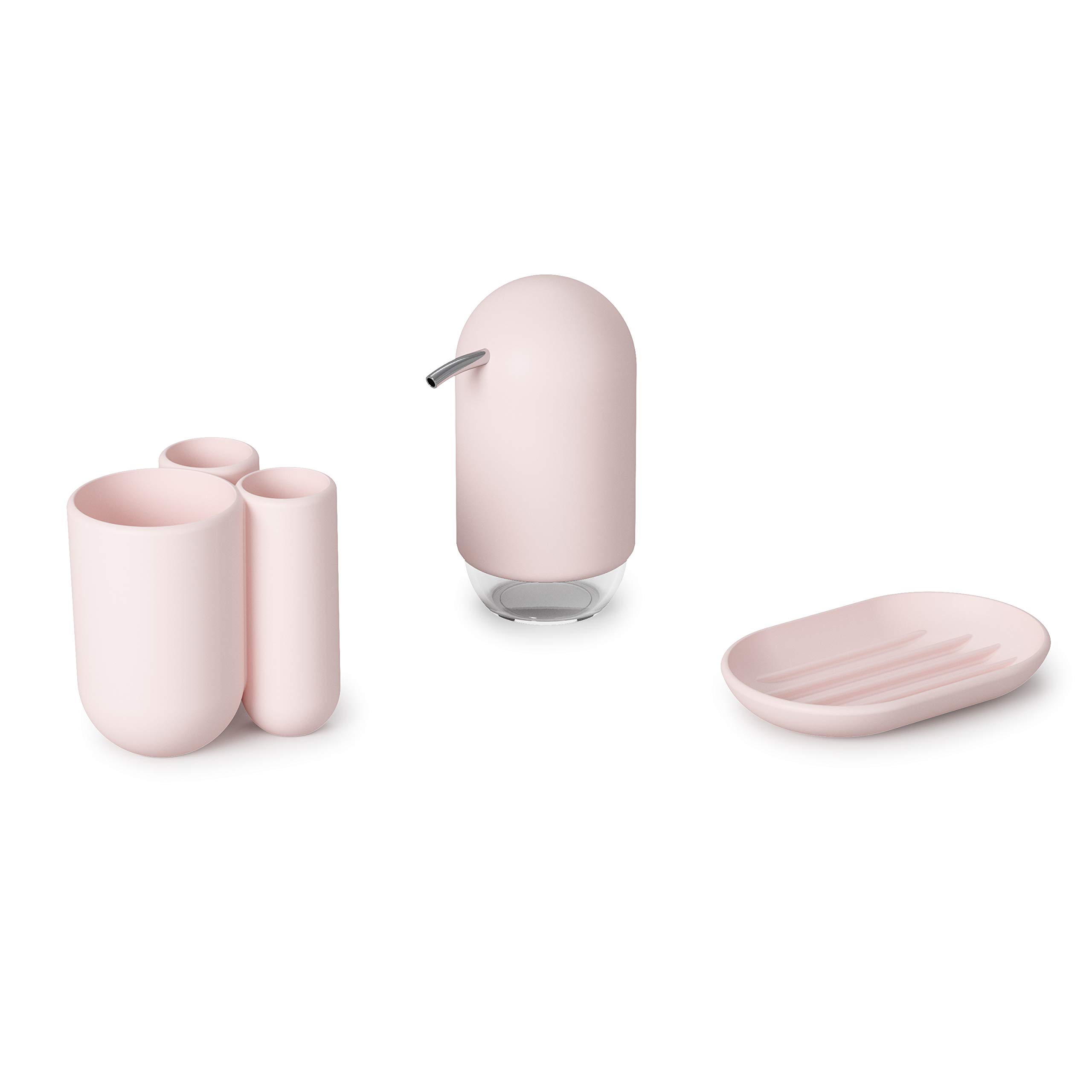 Umbra Touch Organizer - Modern Bathroom Storage Organizer Holders Stand Rack with Multi-Functional 3 Slots and Dividers - Doesn't Wobble or Fall Over, Blush Pink