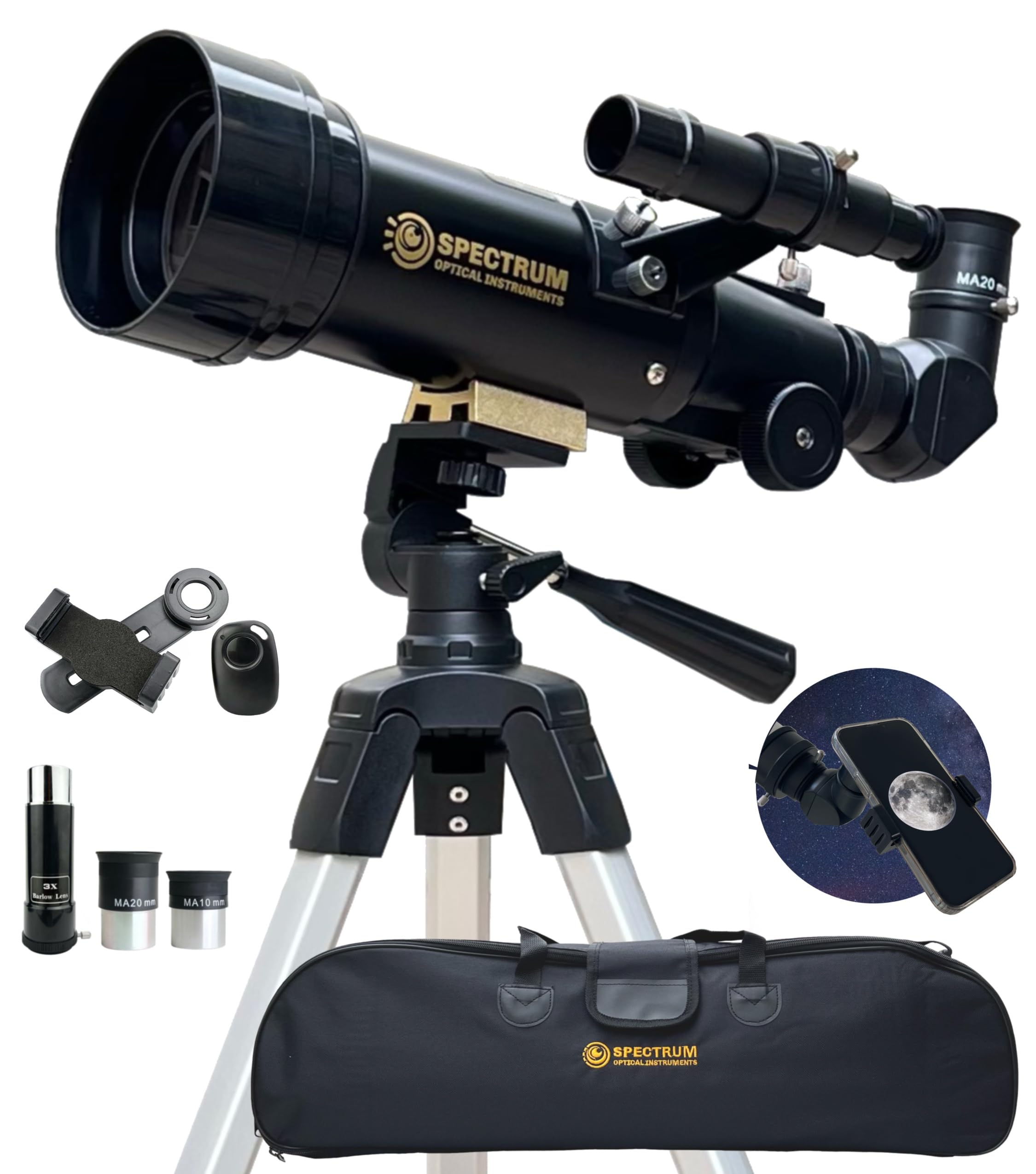 SpectrumOI Telescope for Kids, Telescope for Adults Astronomy Gifts, Telescope for Kids 8-12 - Premium Refractor Telescope 70mm Aperture with Carry Bag and Phone Holder