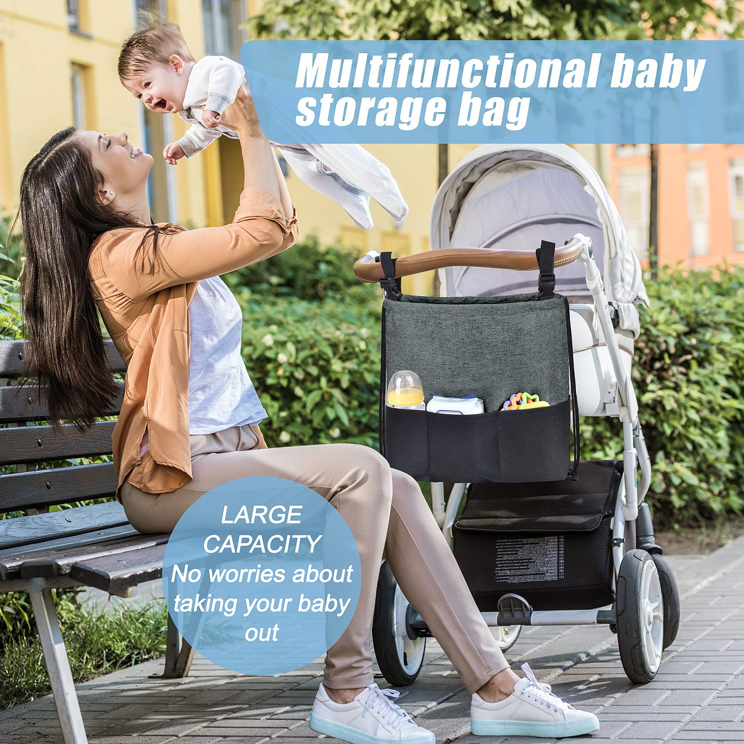 Universal Stroller Organizer Large Capacity Portable Baby Stroller Storage Bag 2way To Use Fit All The Baby Strollers Gift for Newborns - D.Gray