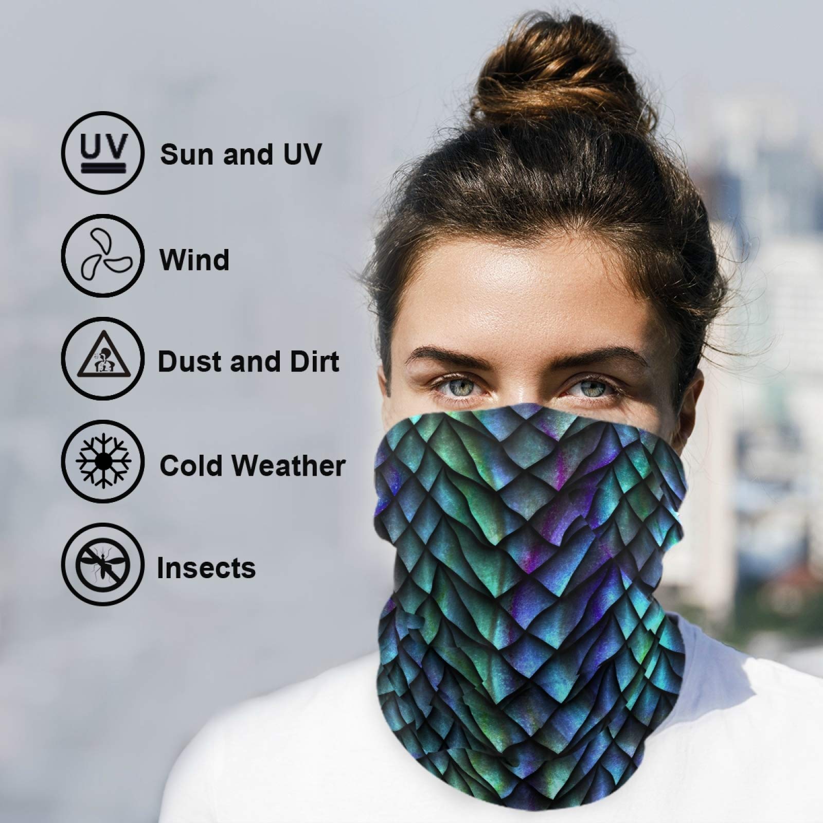 visesunny Seamless Bandana Neck Gaiter Cool Dragon Scale 3D Print Headband Motorcycle Scarf for Women Men