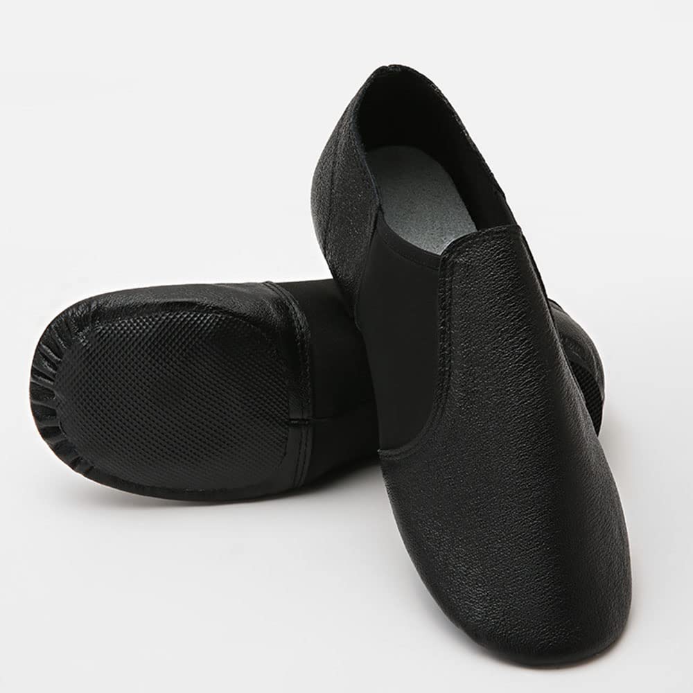 Women Leather Jazz Dance Dhoes Girls Dancing Ankle Boots Slip On Jazz Shoe(Black,US 7.5)