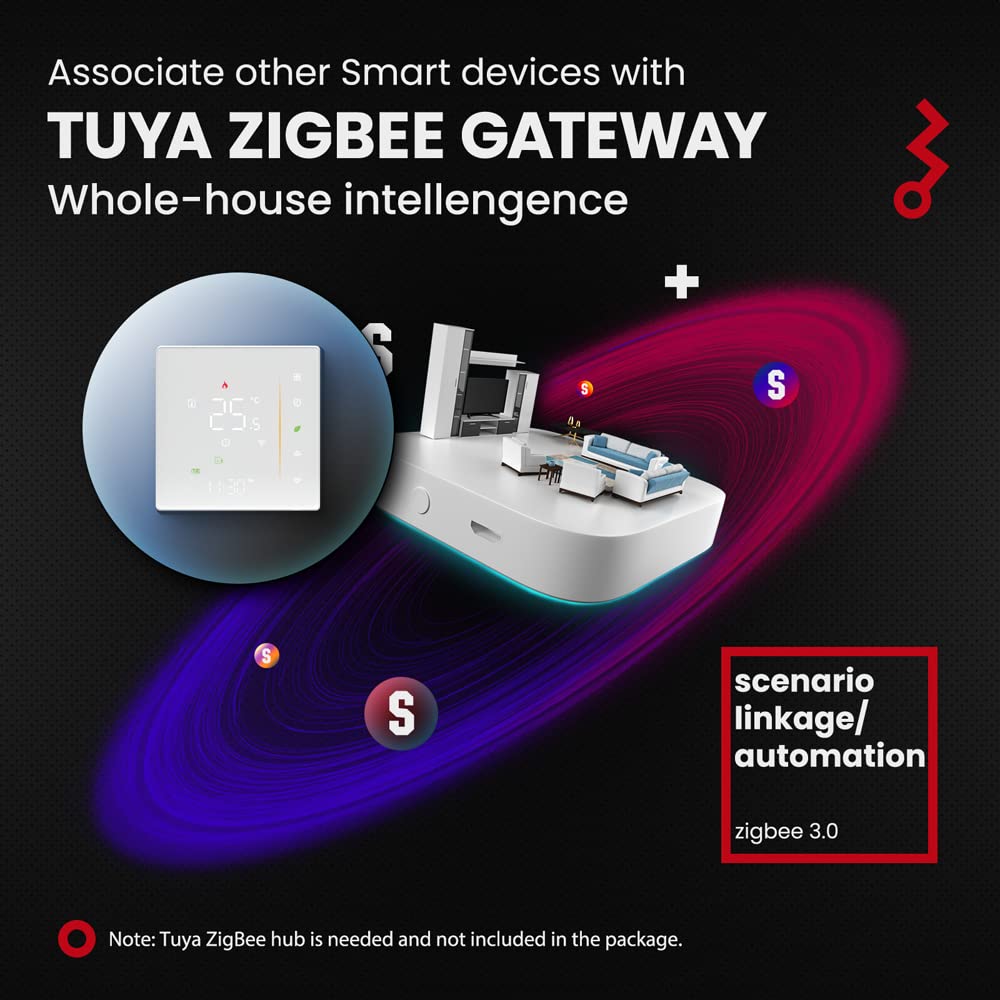 Tuya ZigBee Digital Display lit Temperature Controller Multifunctional Water/Electric Floor Heating Water/Gas Boiler Thermostat Compatible with Alexa and Google Assist