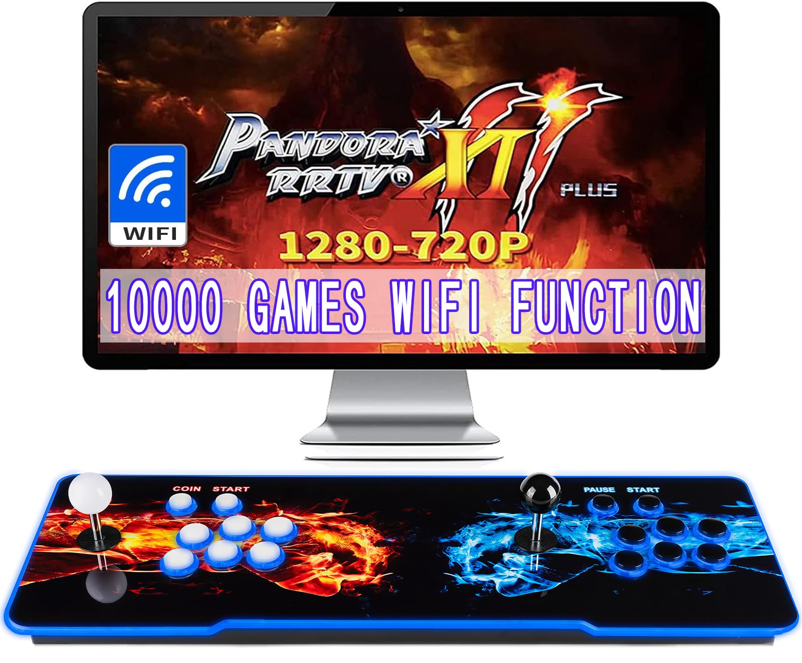 TOJASDN 10000 Games in 1 Pandora Box Arcade Game Console , Box 3D Double Stick,WiFi Function to Add More Games,Retro Game Machine for PC & Projector & TV,1920x1080P,Favorite List,4 Players Online Game
