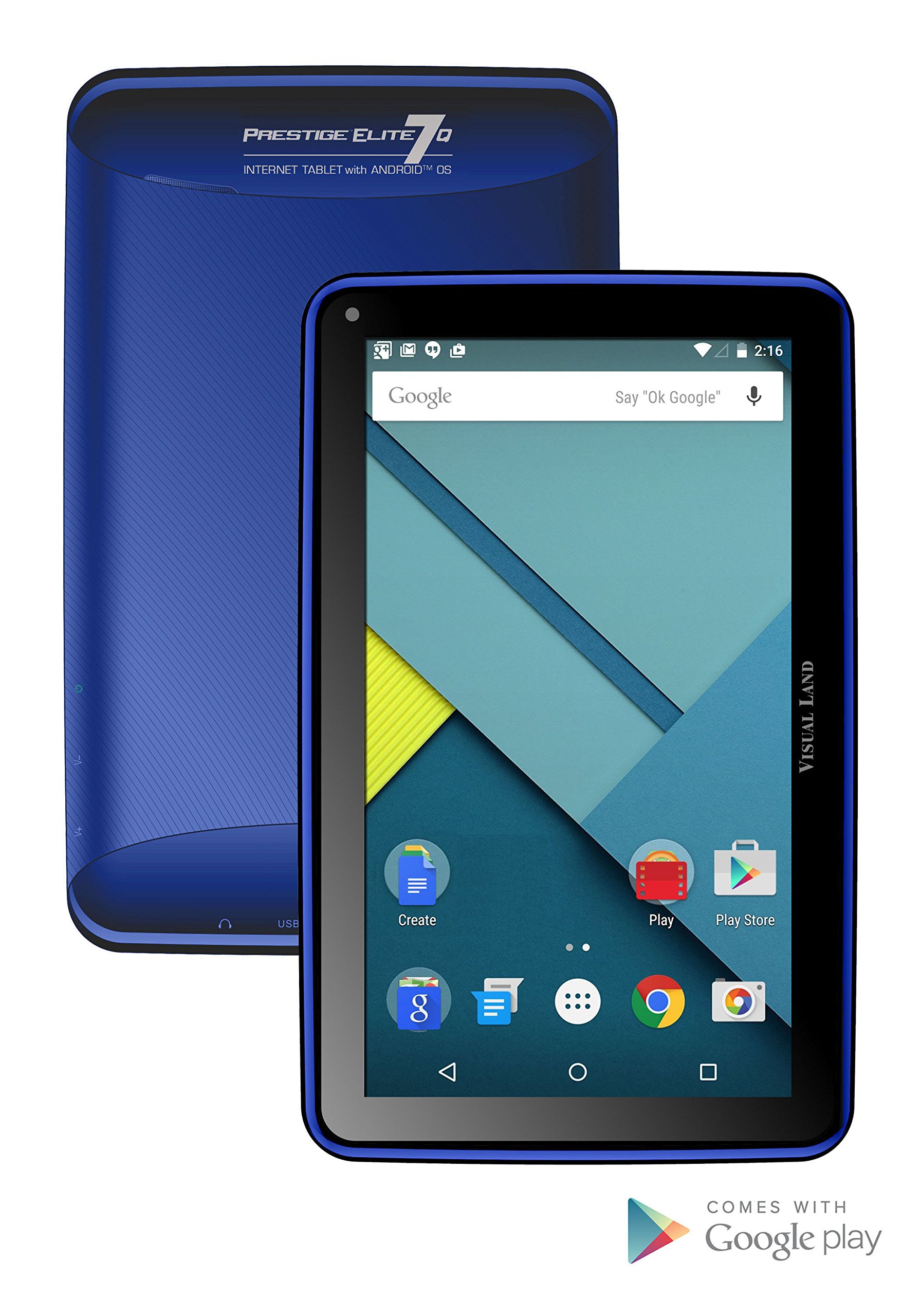 Visual Land Prestige Elite 7QL FamTab - 7" Quad Core 16GB Lollipop 5.0 Android Tablet with Bumper Case ( Royal Blue )