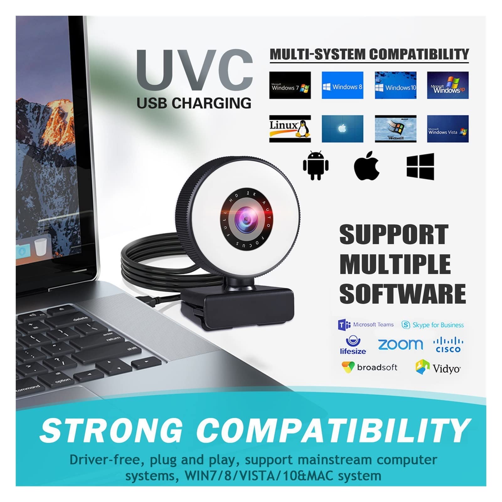 Webcam Webcam 4K Mini Web Camera for PC Computer Laptop with Microphone Auto Focus Light Video Webcam 1080P 2K Live Web Cam Accessories for Recording Calling Conferencing Gaming (1080P (with Tripod)