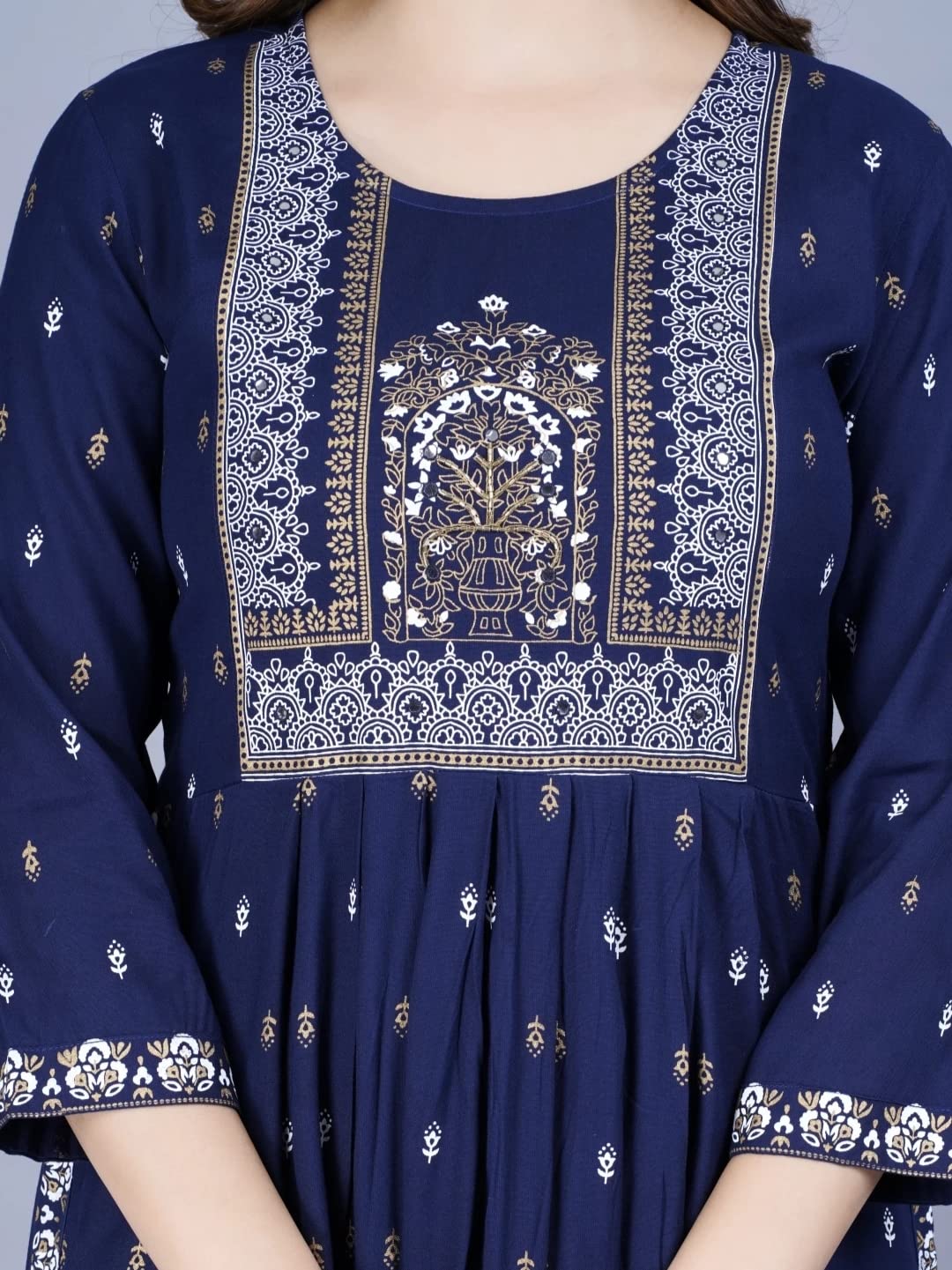 Women's Rayon Printed Nayra Cut Kurti (as1, alpha, xx_l, regular, regular, Blue)