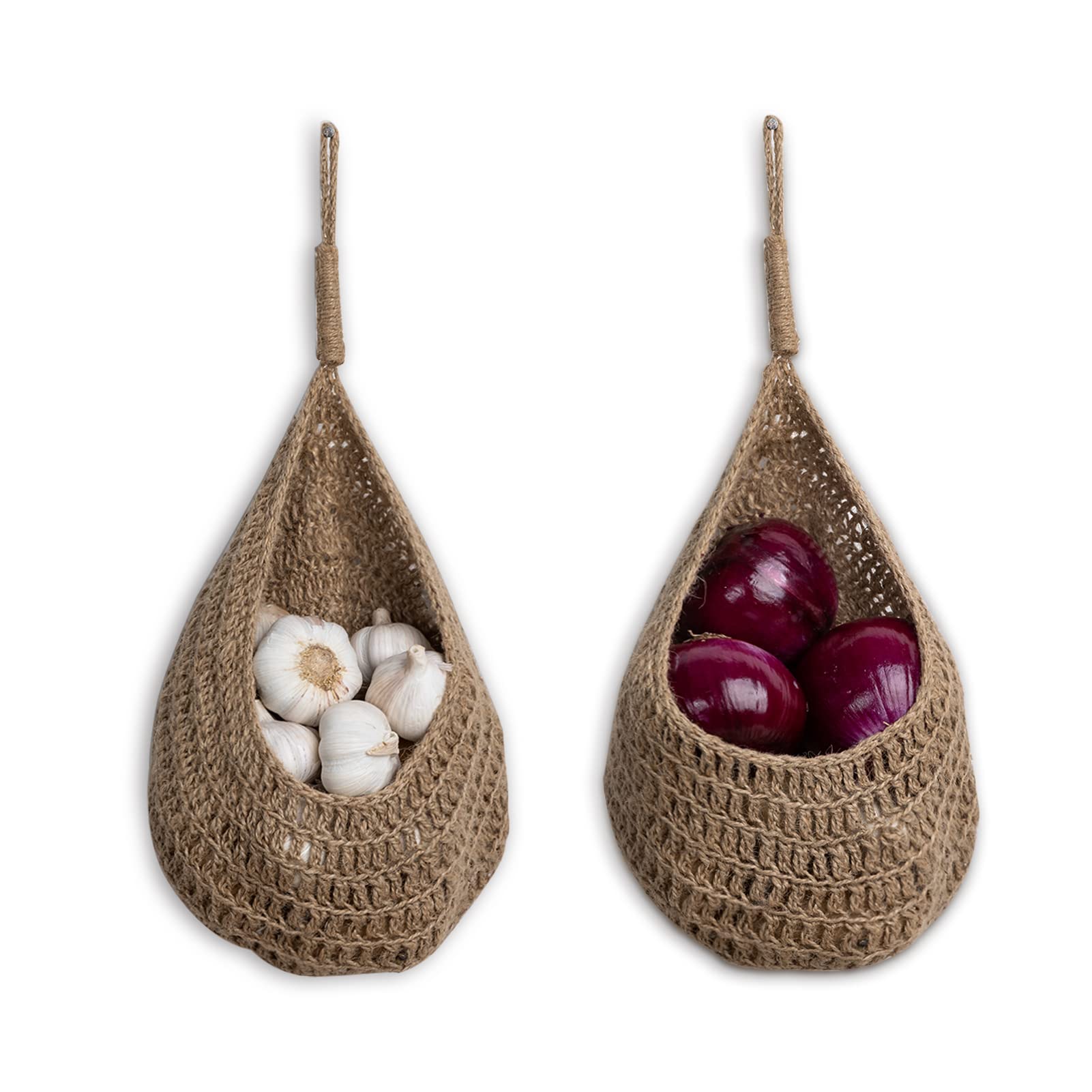 VK Living Jute Potato Onion Garlic Storage Baskets for Pantry