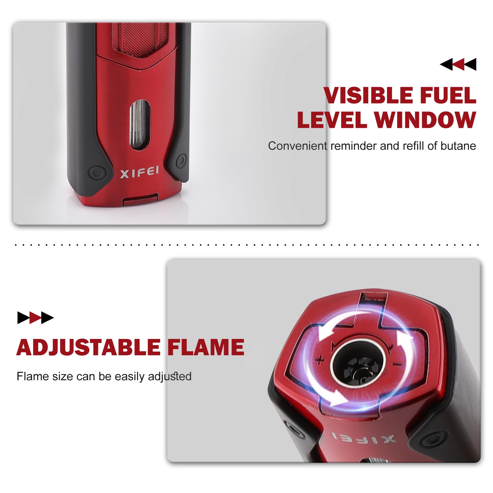 XIFEI Cigar Lighter Jet Flame Refillable Butane Lighter with Cigar Punch (Grey)