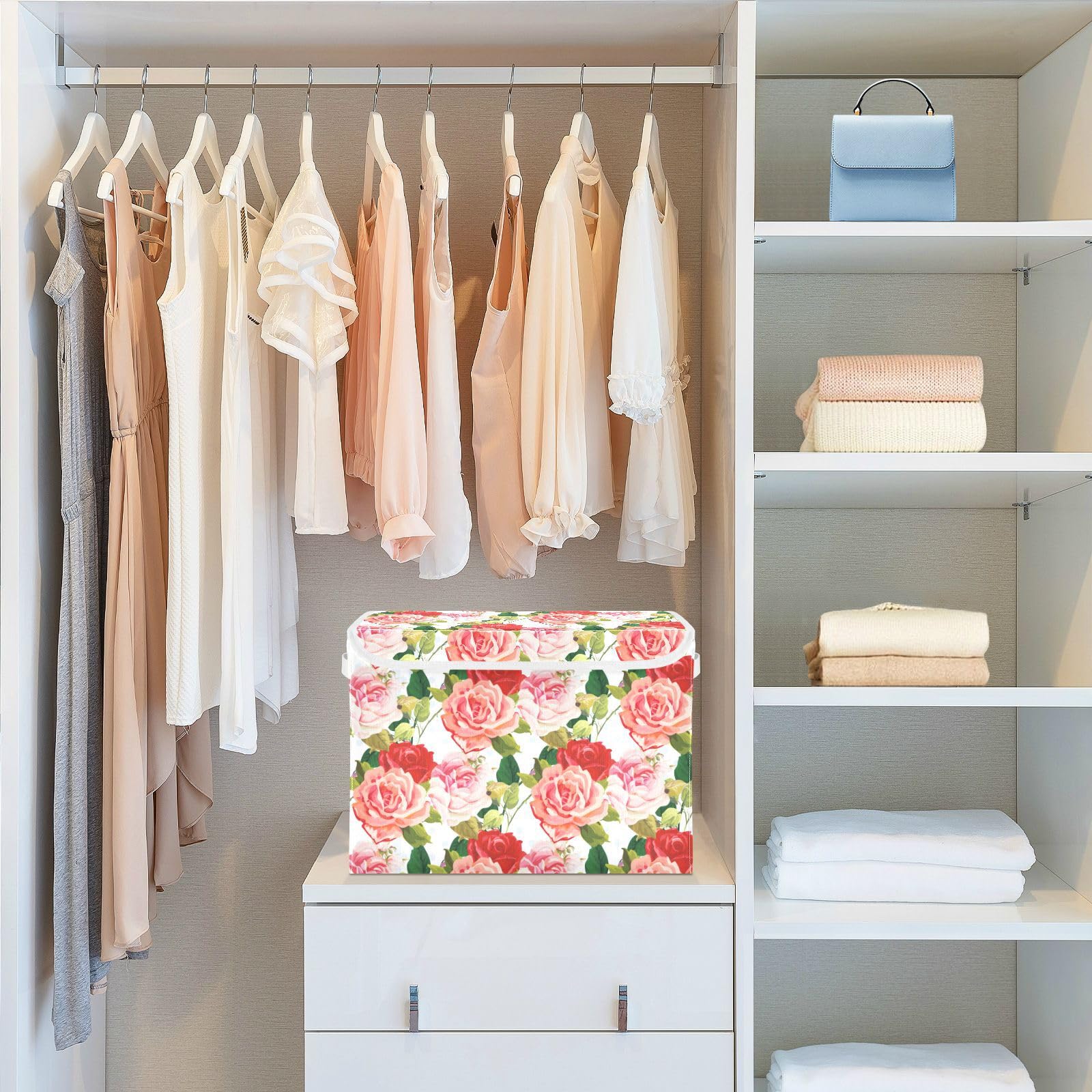 xigua Rose Storage Bin with Lids Larger Collapsible Decorative Cube Storage Bins with Handles Divider for Bedroom Closet Living Room