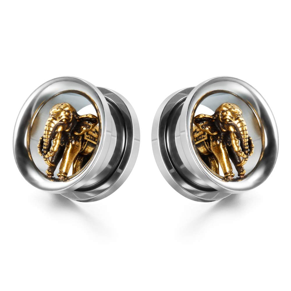 TBOSEN 2PCS Set Elephant Style Ear Tunnels Plugs Stainless Steel Ear Gauges Expander Stretcher Screwed Ear Tunnels for Size 0g (8mm)-1''(25mm)