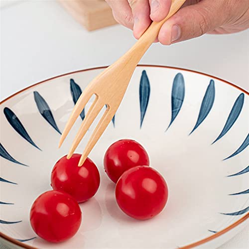 TAKESH Forks Wooden Spoon Fork Bamboo Kitchen Cooking Utensil Tools Soup-Teaspoon Tableware Wooden Fork for Desserts Salad Household Gifts