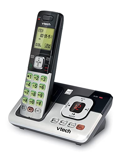 VTech CS6829 DECT6.0 Cordless Phone for Home with Answering System, Caller ID/Call Waiting, Backlit Keypad and Display,Expandable to 5 HS,Silver and Black,1 Cordless Handset
