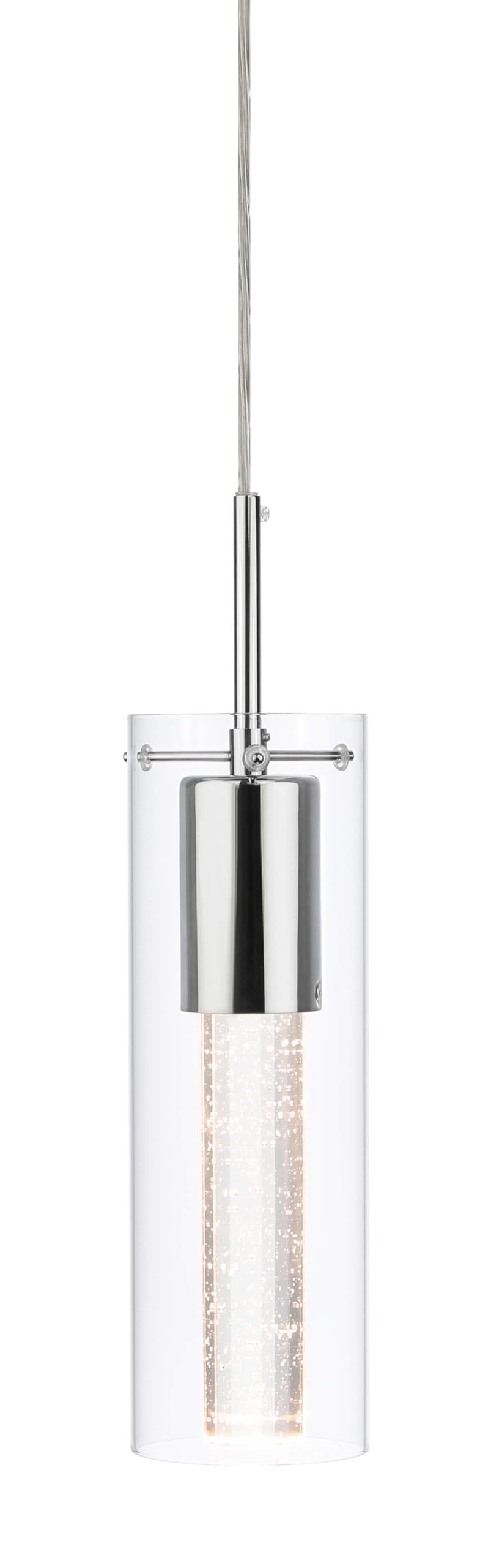 XiNBEi Lighting Pendant Lighting 1 Light Mini Pendant Lights with Glass and Bubble Crystal, Modern Chrome Hanging Pendant Light with LED Bulb for Kitchen & Dining Room XB-P1110-CH